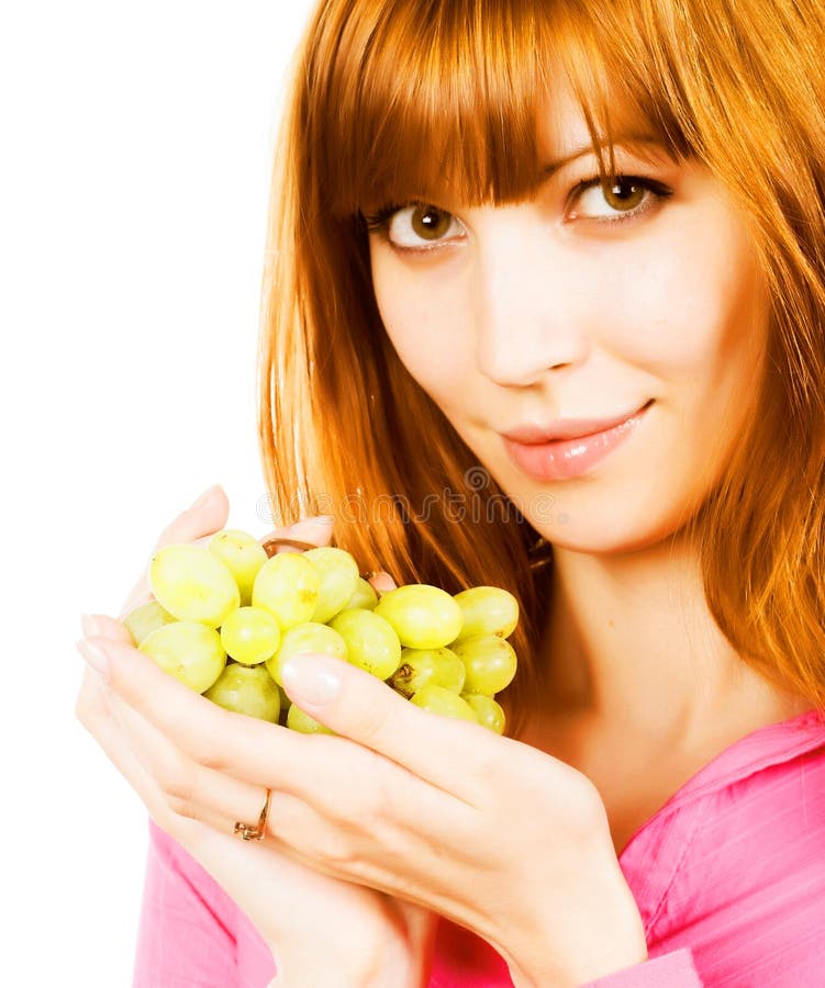 Woman with bunch of grape stock image. Image of alone - 10809797