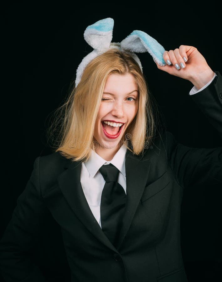 Woman In Bunny Ears Winking Closeup Of Winking Bunny Girl Face Pretty