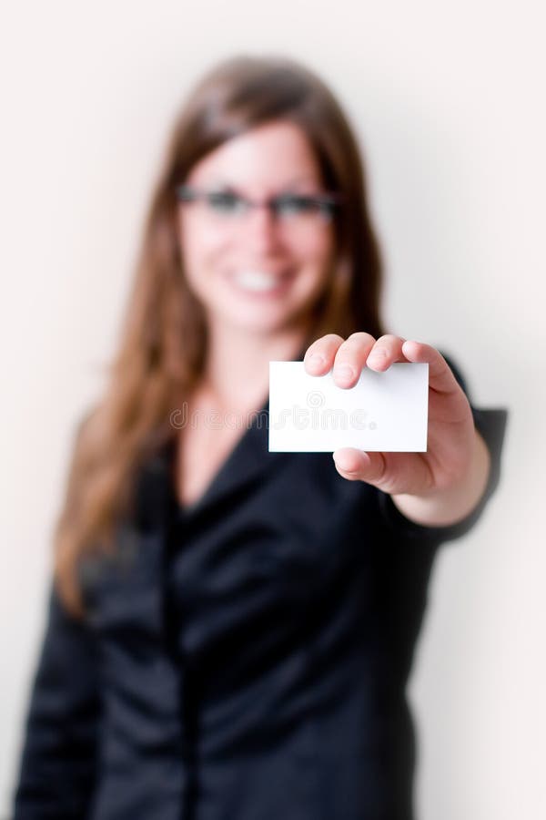Woman and business card. stock image. Image of employment - 5689985