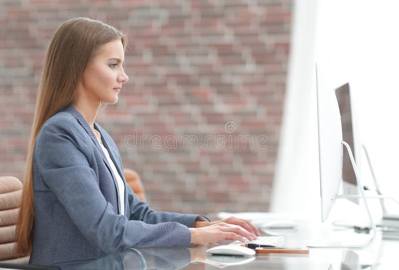 Woman Business Manager Working at a Computer Stock Photo - Image of ...