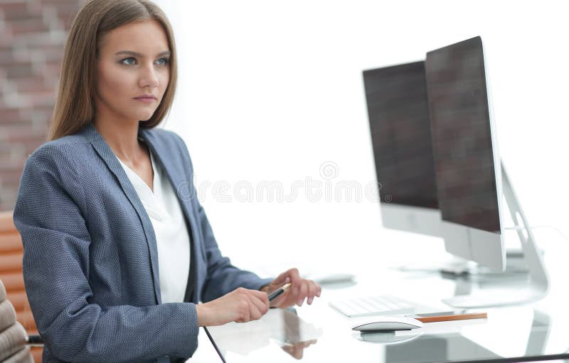 Woman Business Manager Working at a Computer Stock Image - Image of ...