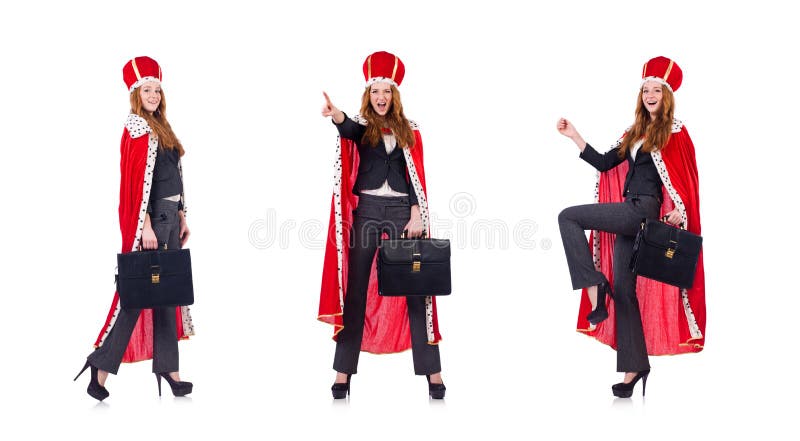 Woman Business Posing As Queen Isolated on White Stock Photo - Image of ...