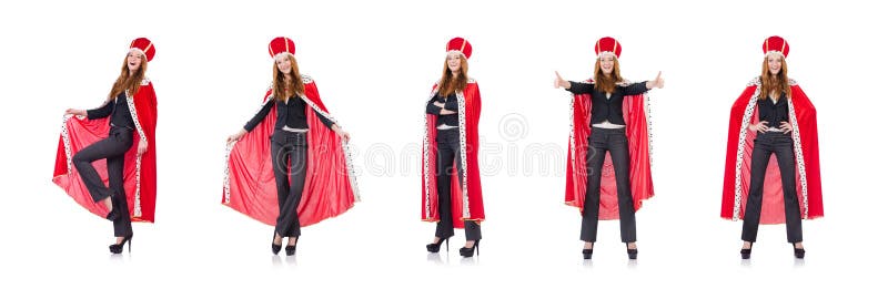 Woman Business Posing As Queen Isolated on White Stock Image - Image of ...
