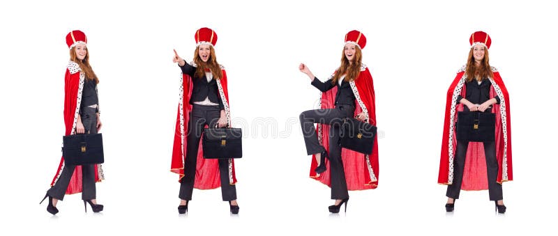 Woman Business Posing As Queen Isolated on White Stock Image - Image of ...