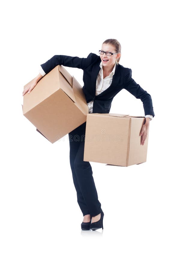 Woman Businesswoman with Boxes Stock Image - Image of moving ...