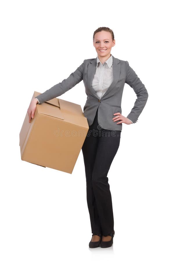 Woman Businesswoman with Boxes Stock Photo - Image of heavy, business ...