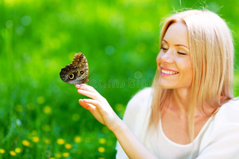 Woman and butterfly stock image. Image of young, white - 53637345