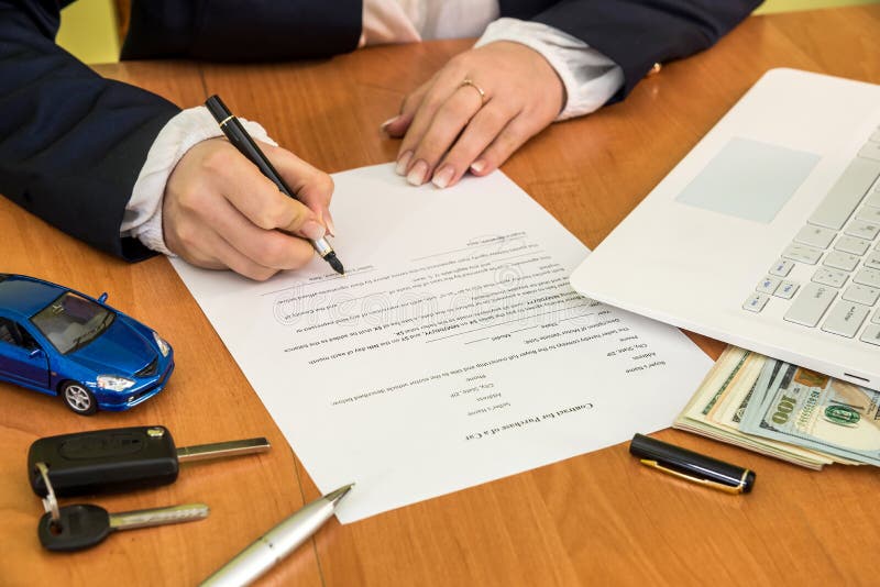 Woman Buys a Car Signing a Contract Stock Photo - Image of legal ...
