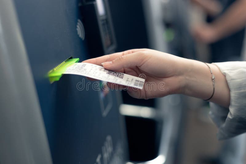 Woman Buys a Ticket for Public Transport from a Machine, Automatic ...