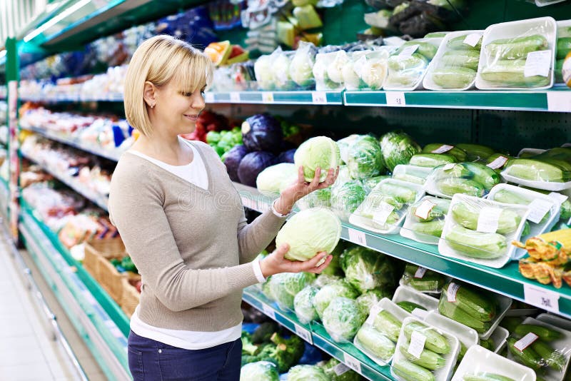 Woman Buys White Cabbage in Store Stock Photo - Image of buys ...