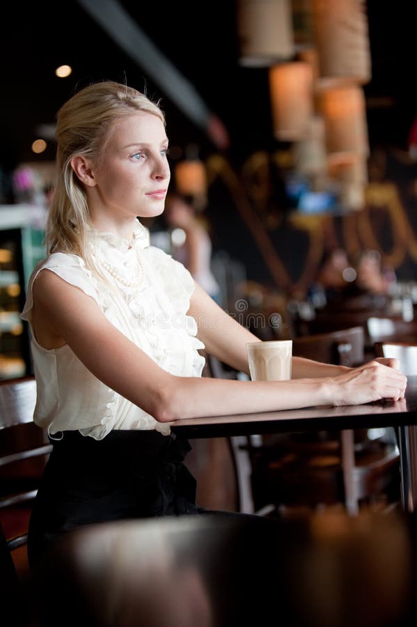 Woman in Cafe stock image. Image of fair, white, coffee - 8284389
