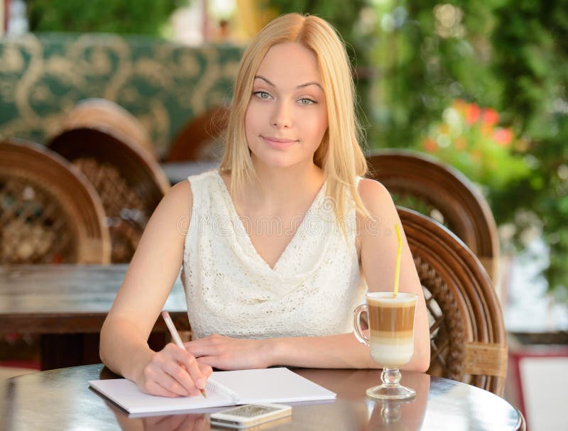 Woman in Cafe stock photo. Image of female, espresso - 42686404