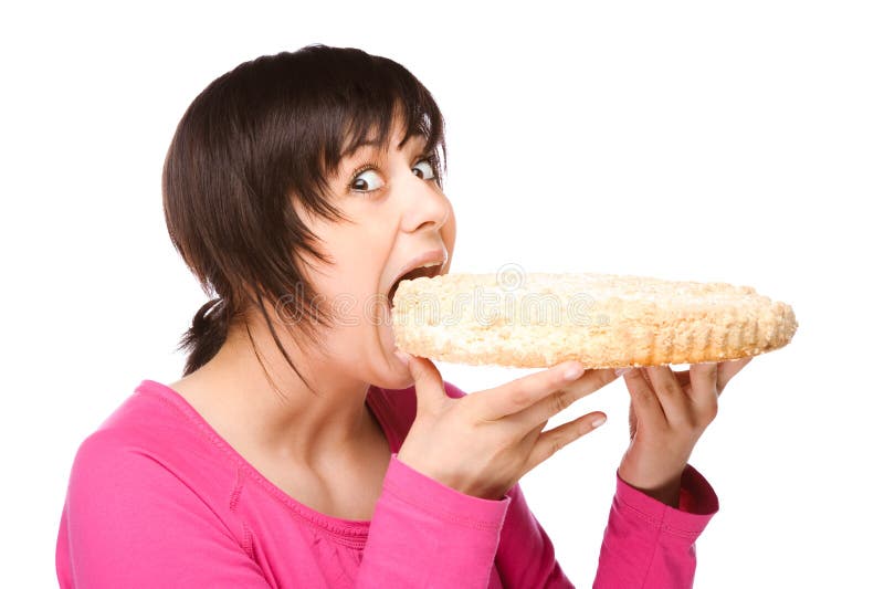 Glutton Woman Eating Cupcakes with Frenzy after Long Diet Stock Photo ...