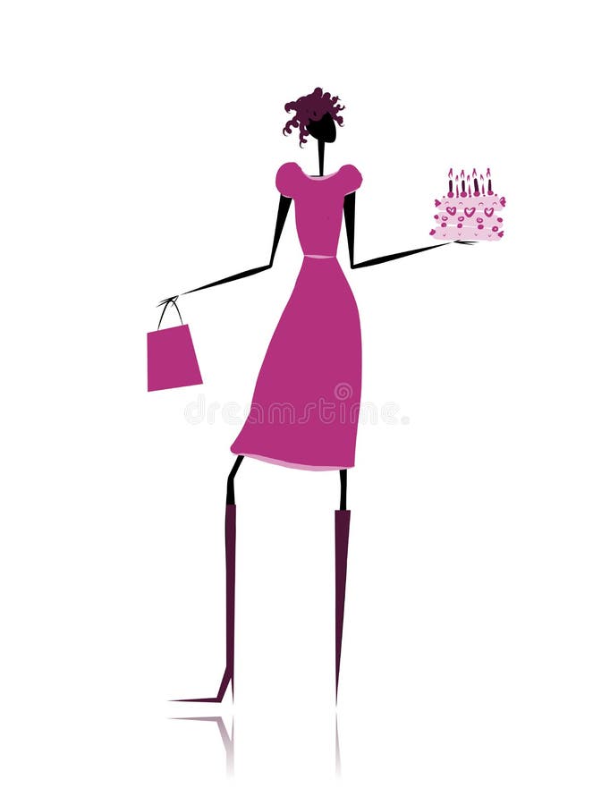 Woman with Cake for Your Design Stock Vector - Illustration of food ...
