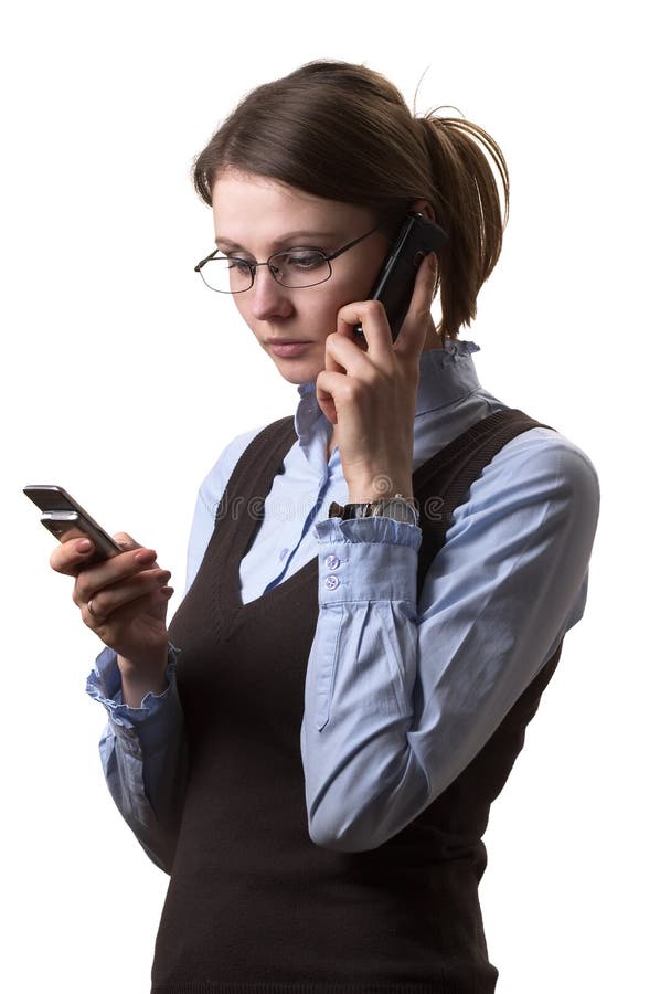 Woman on call stock photo. Image of portrait, white, handy - 18080872