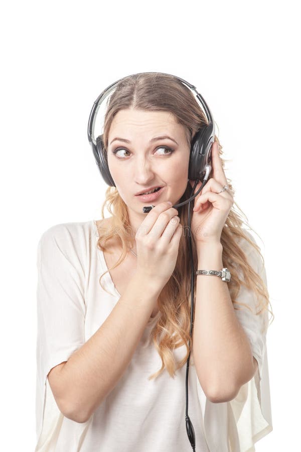 Woman in Call Center with Phone Headset Stock Image - Image of female ...