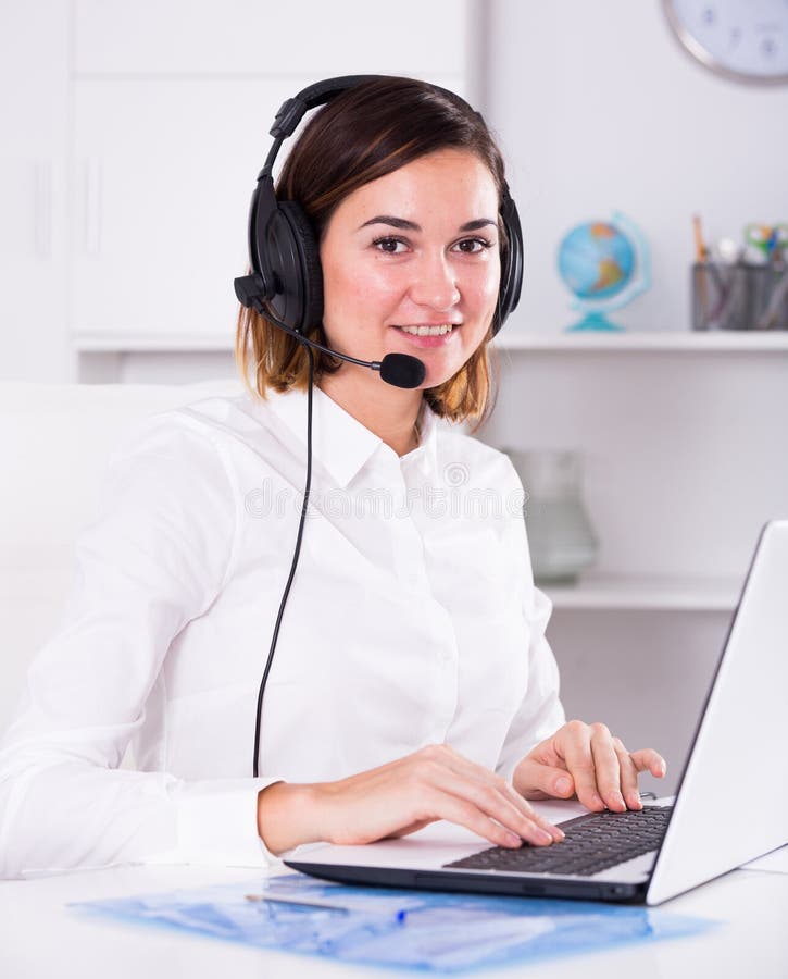 Woman in call-centre stock image. Image of profession - 83617289