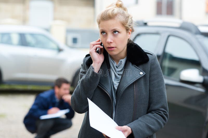 Woman Calling Car Insurance Company Stock Photo - Image of talking ...