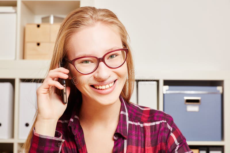 Woman Calling on the Phone at Her Office Stock Photo - Image of glasses ...