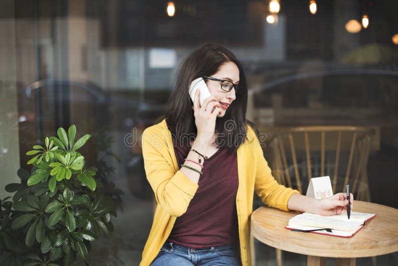 Woman Calling Smart Phone Writing Concept Stock Photo - Image of time ...
