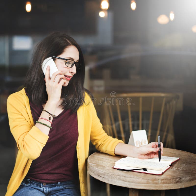 Woman Calling Smart Phone Writing Concept Stock Photo - Image of hobby ...