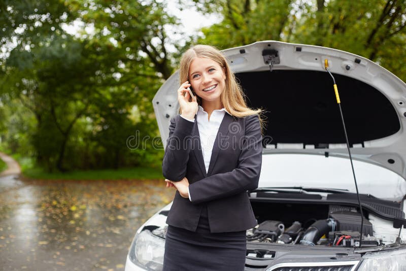 Woman Calling Someone for Help Stock Image - Image of road, smile: 64726951