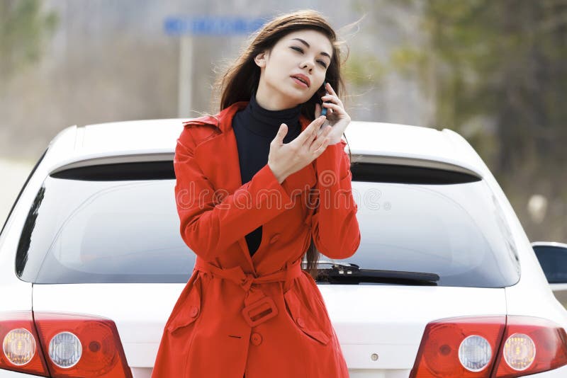 Woman calls for help stock image. Image of automobile - 19554763