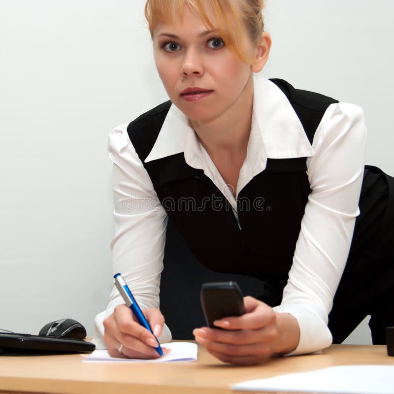 Woman calls at phone stock photo. Image of paper, message - 15334120
