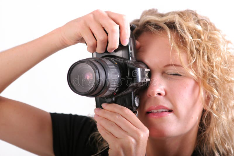 Woman and camera stock photo. Image of lens, camera, beautiful - 1299992