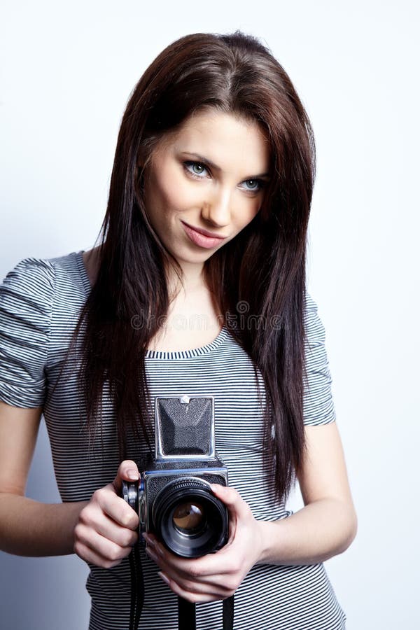 Woman with camera stock photo. Image of hair, casual - 13250242