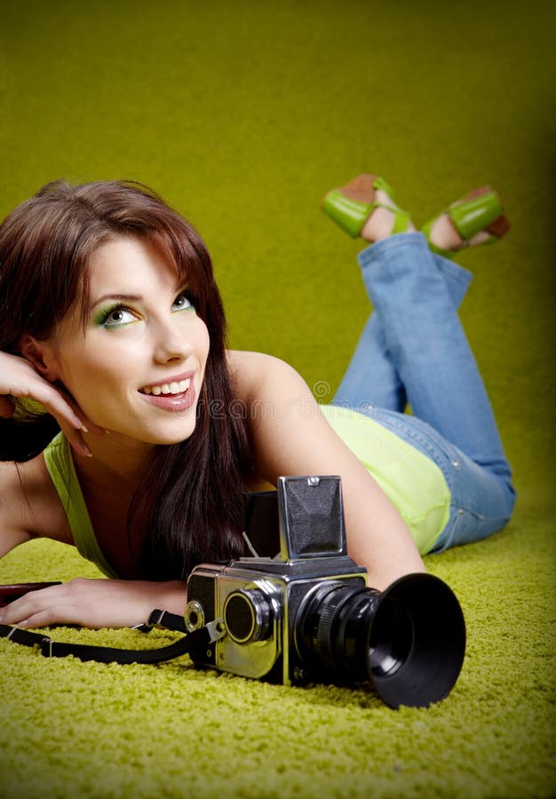 Woman with camera stock image. Image of fashion, happy - 13285443