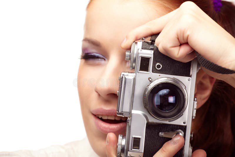 Woman with camera. stock photo. Image of emotion, successful - 13452262