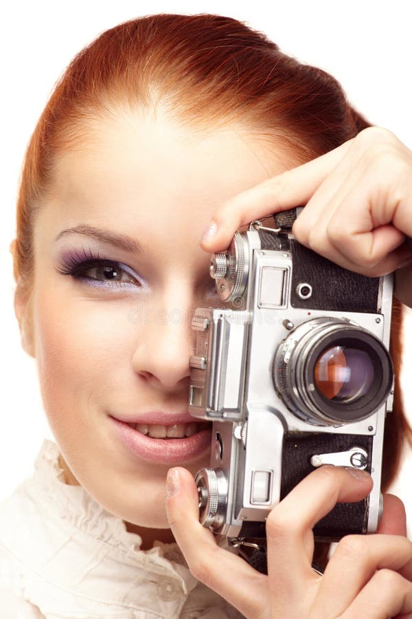 Woman with camera stock photo. Image of smile, girl, isolated - 13762170