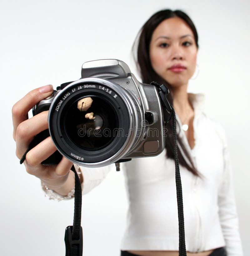 Woman and camera stock photo. Image of collars, friendly - 1597270