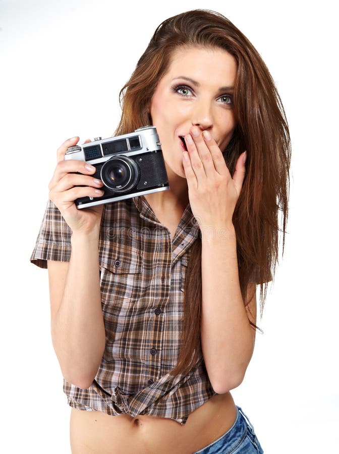 Woman with camera. stock image. Image of emotion, paparazzi - 25987273