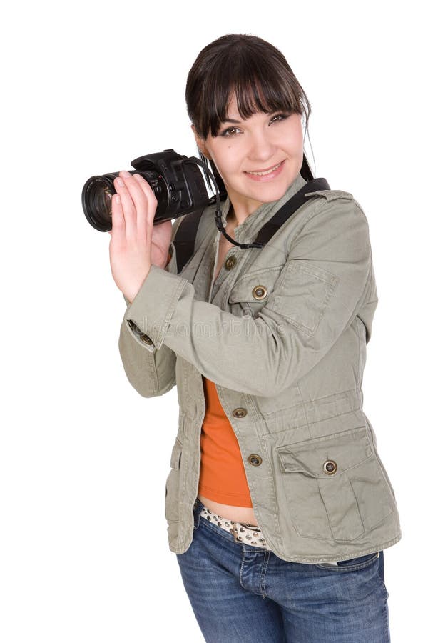 Retro Photo Camera Woman Green Sixties Wallpaper Stock Image - Image of ...