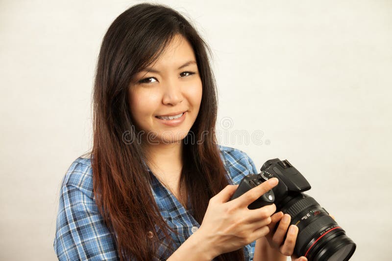 Woman and camera stock photo. Image of memories, hobbies - 32912816