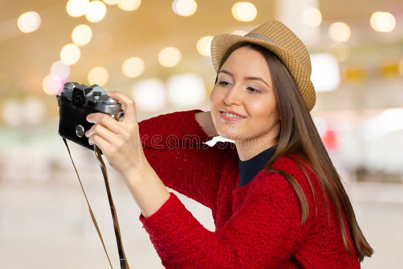Woman with camera stock image. Image of isolated, casual - 72926917