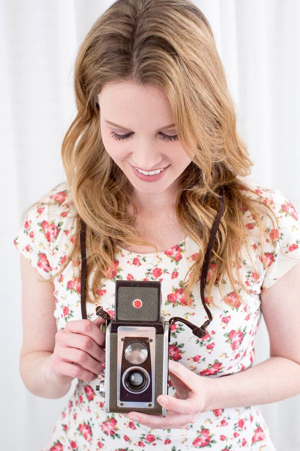 Woman camera stock image. Image of brown, beautiful, dual - 51816005