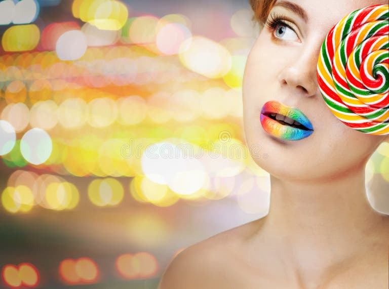 Woman with candy stock photo. Image of fashion, girl - 38505316