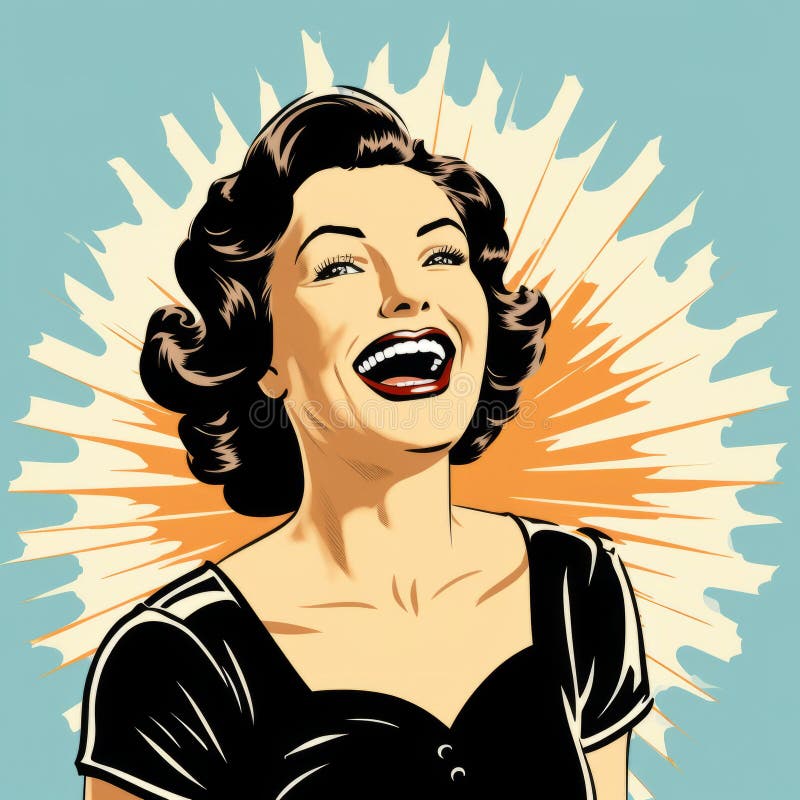 Retro Style Woman Laughing Pop Art Vector Illustration Stock