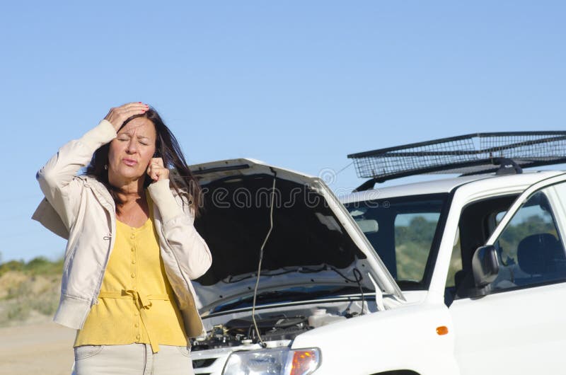 Woman Car Breakdown Road Assistance Stock Image - Image of blue, help ...