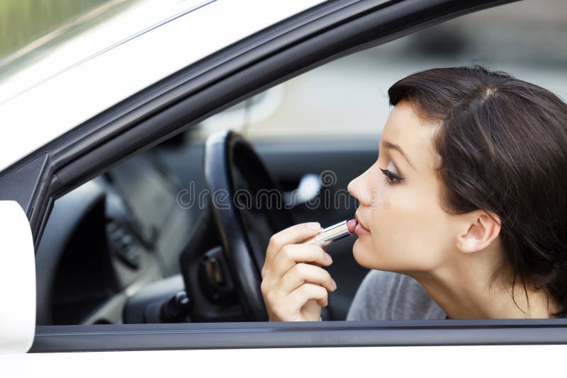 Woman is Doing Makeup in Her Car Stock Image - Image of makeup, driver ...