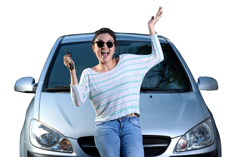 Woman with car key stock image. Image of retail, happy - 69539201