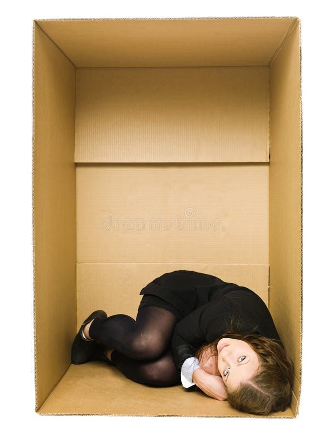 Redheaded Woman Climbing Out of a Black Box Stock Image - Image of ...