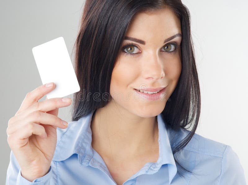 Woman with card stock image. Image of female, blank, brunette - 35745685