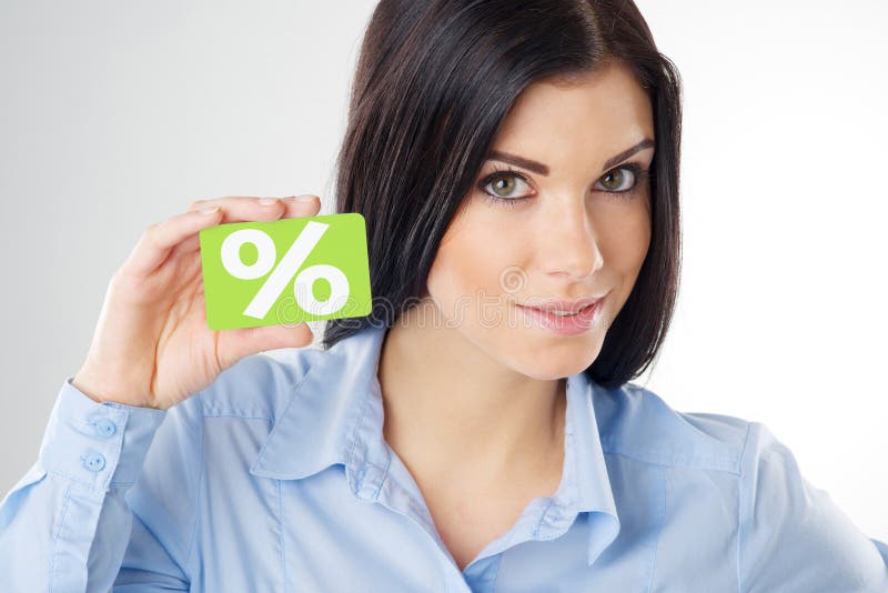 Woman with card stock photo. Image of corporate, showing - 36014550