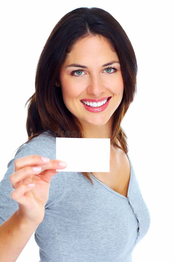 Blonde Woman Holding Yellow Credit Card Stock Image - Image of holding ...