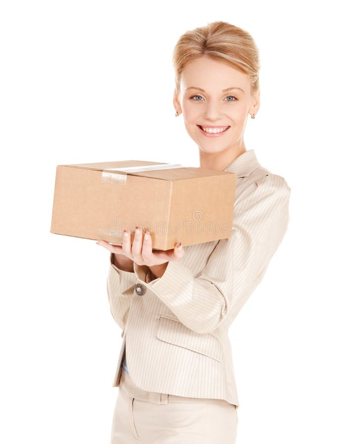 Woman with cardboard box stock image. Image of cute, lovely - 36835951