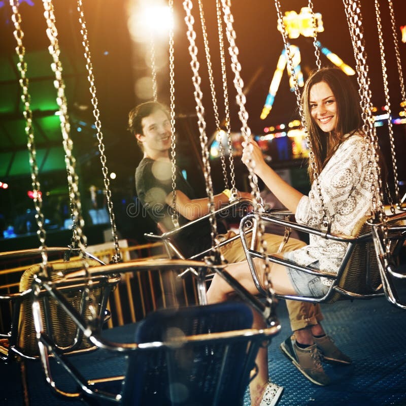 Woman Carnival Ride Riding Happiness Fun Concept Stock Image - Image of ...